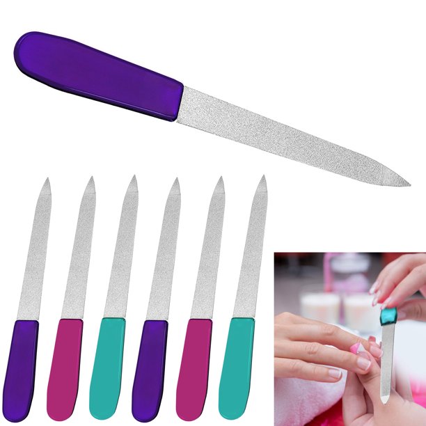 6 Pc Sapphire Nail Files Metal Stainless Steel Dual Sided Manicure ...
