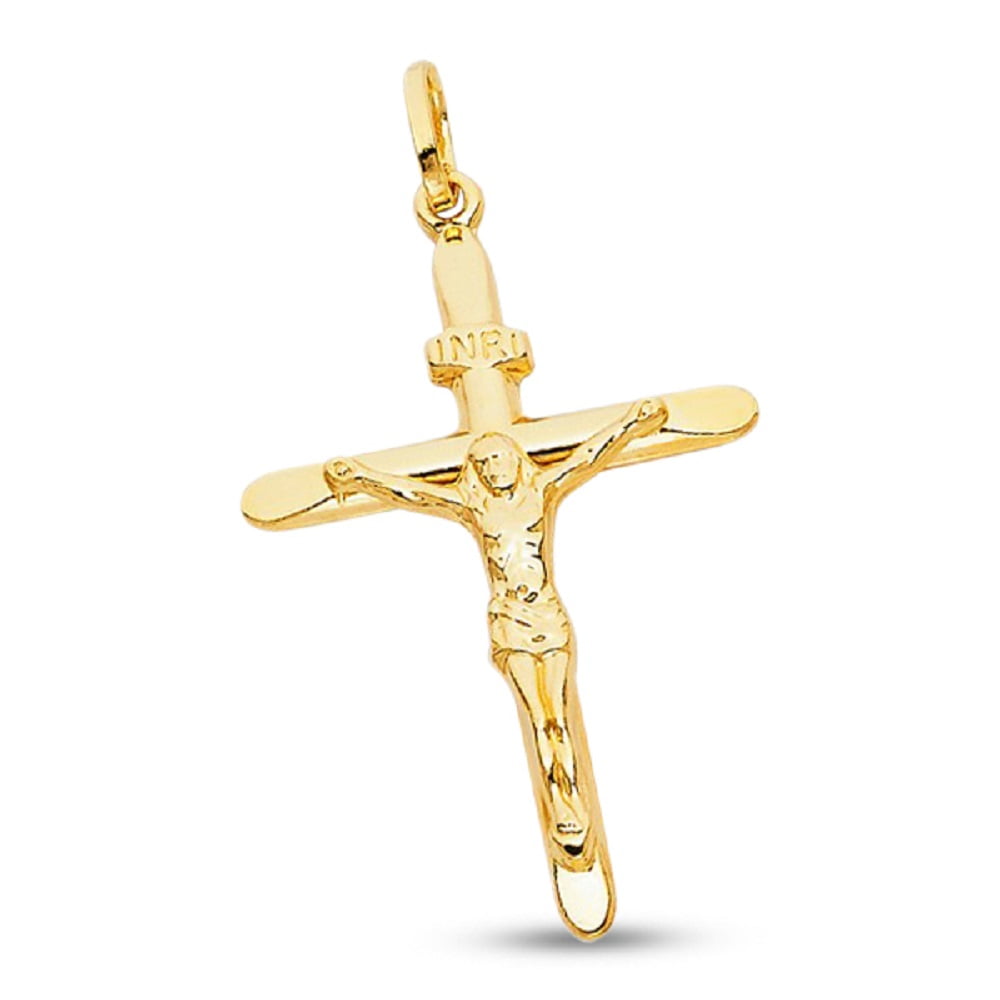 Jesus Crucifix Pendant Solid 14k Yellow Gold Religious Cross Christ ...