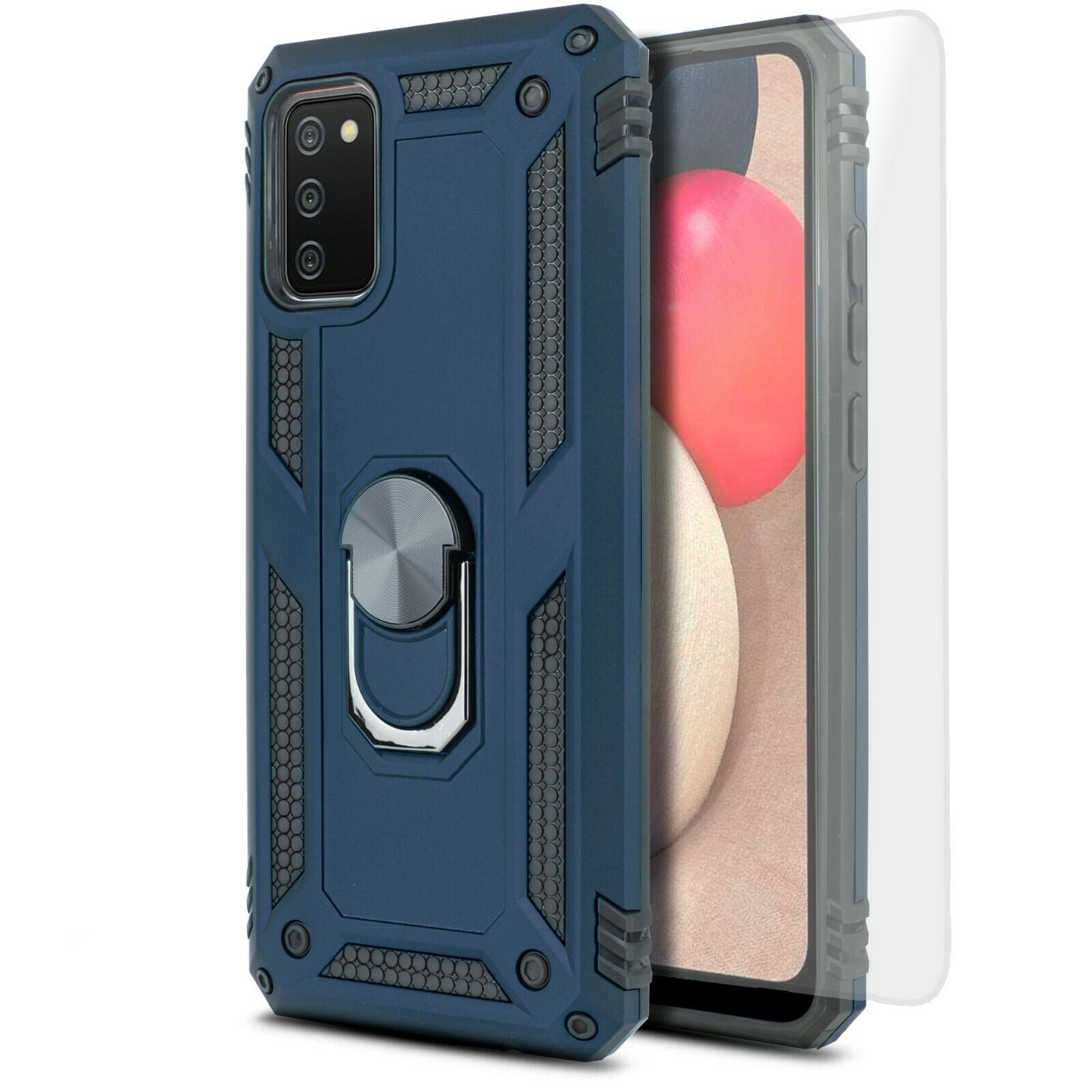 for Samsung Galaxy A02S A02s with Tempered Glass Ring Metal Finger Loop ...