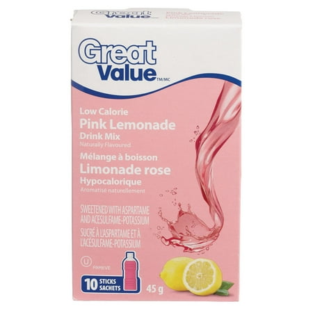 Great Value Low Calorie Pink Lemonade Drink Mix, 10 Sticks, 45 g ...