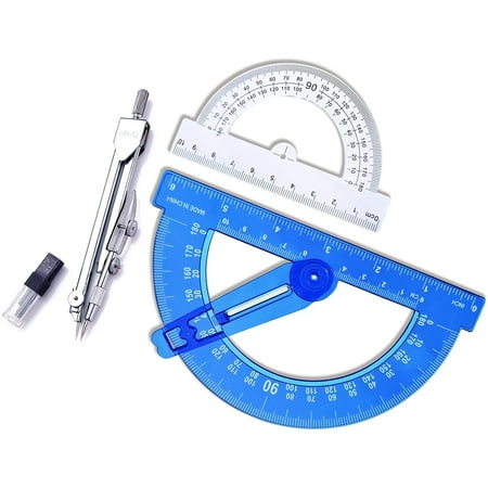 Drawing Compass and Plastic Math Protractors 180 Degree,4 Inch and 6 ...
