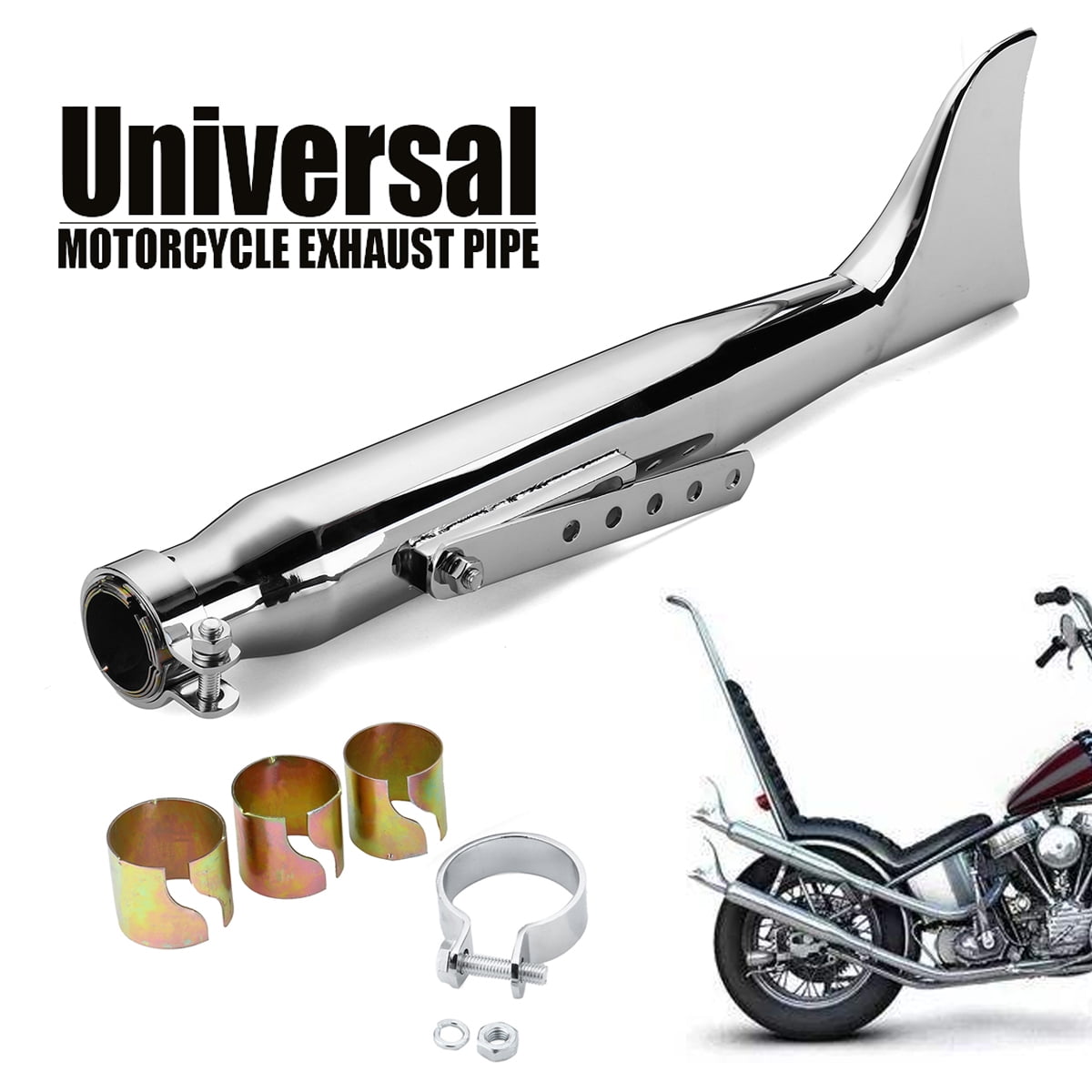 Chrome Universal Motorcycle Exhaust Pipe for Cafe Racer Bobber Chopper ...
