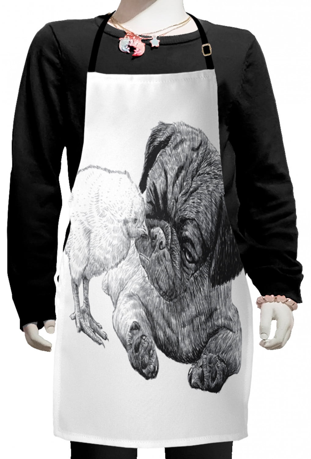 Pug Kids Apron, Picture of a Pug and Little Chick Drawn by Hand Love ...