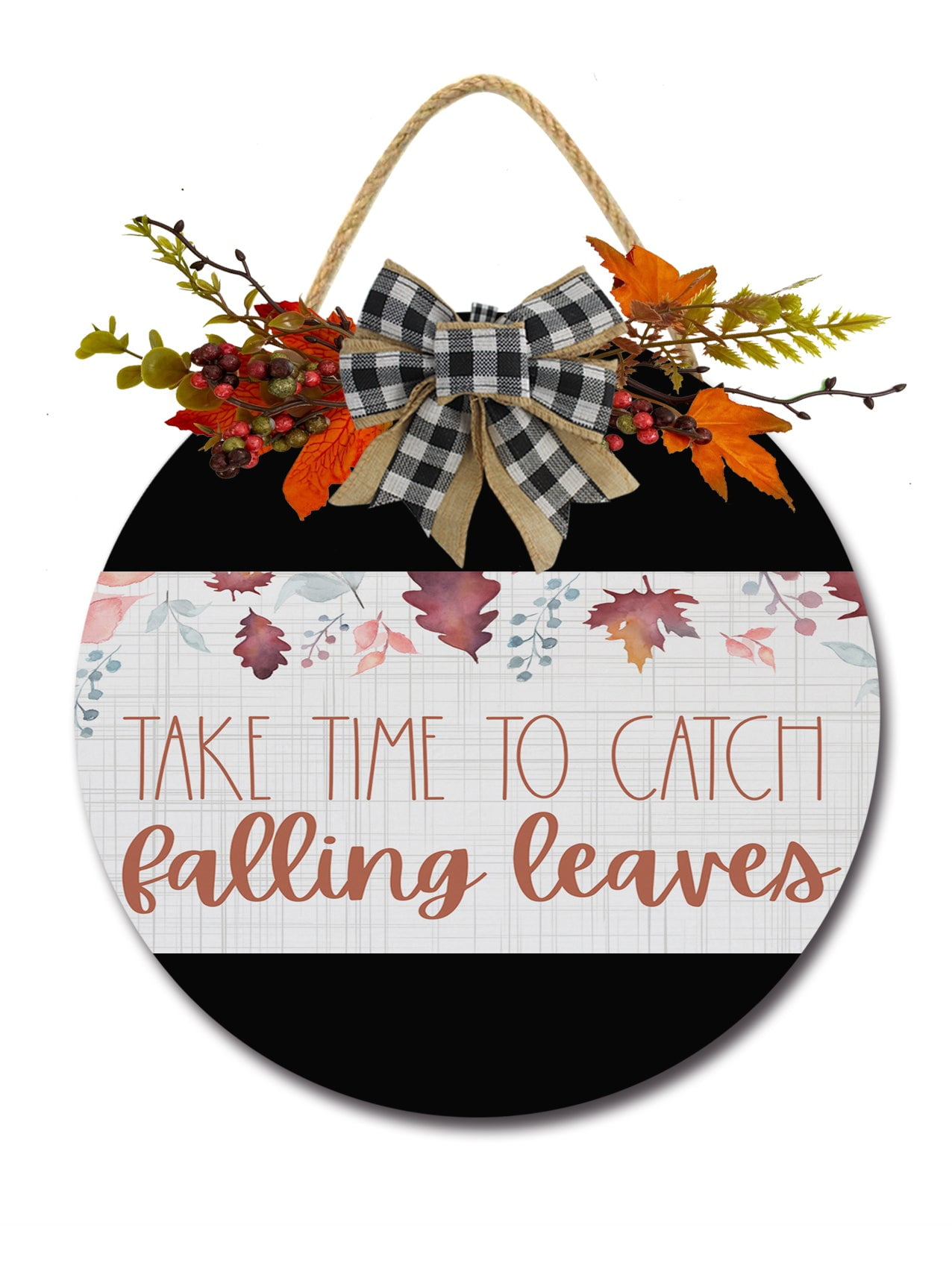 Take Time To Catch Falling Leaves Wooden Front Door Sign Rustic Round ...