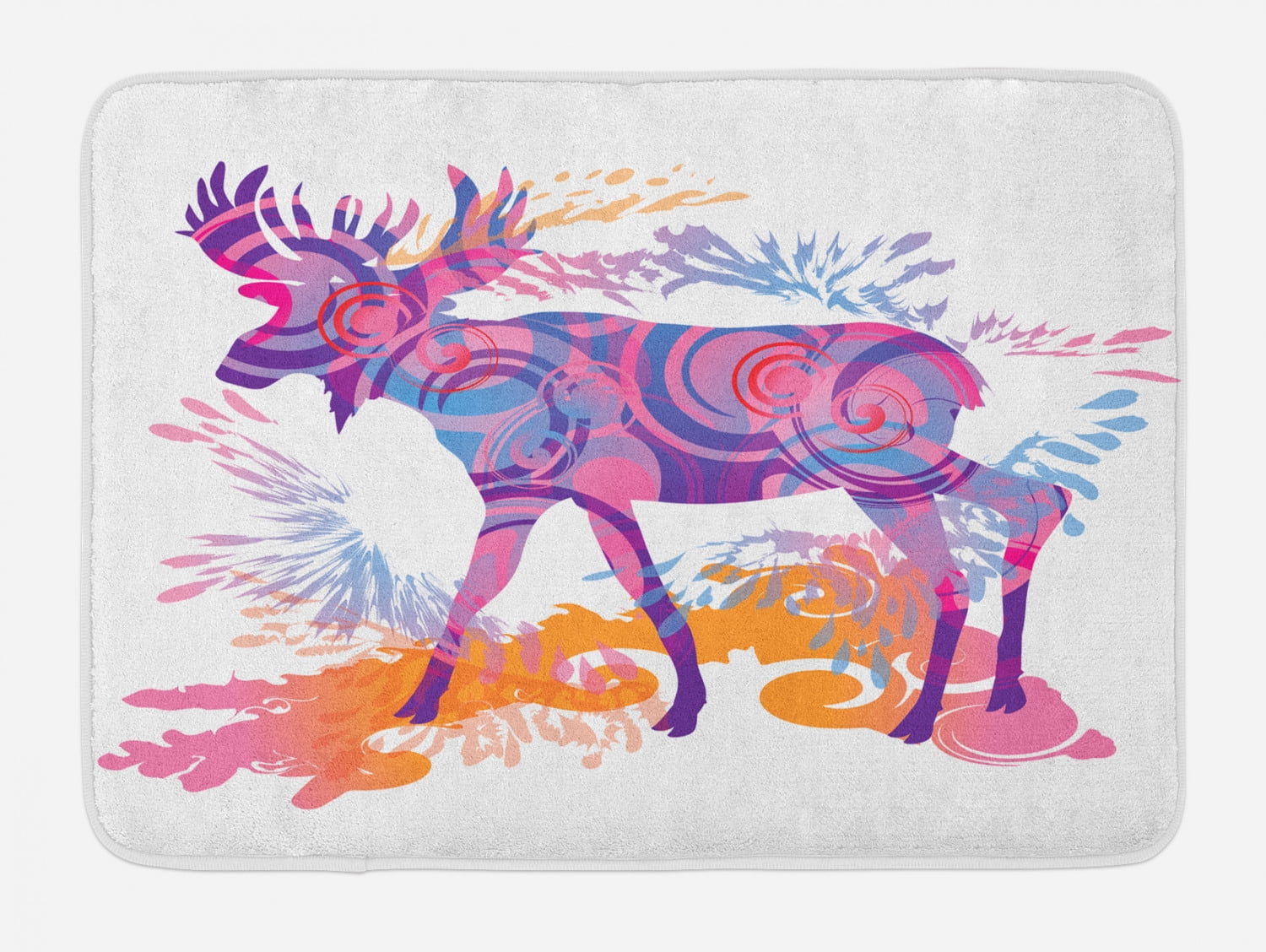 Moose Bath Mat, Unusual Deer Figure with Trippy Featured Color Effects ...