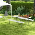 Costway Folding Picnic Table with 2 Benches All Weather Wood-like ...