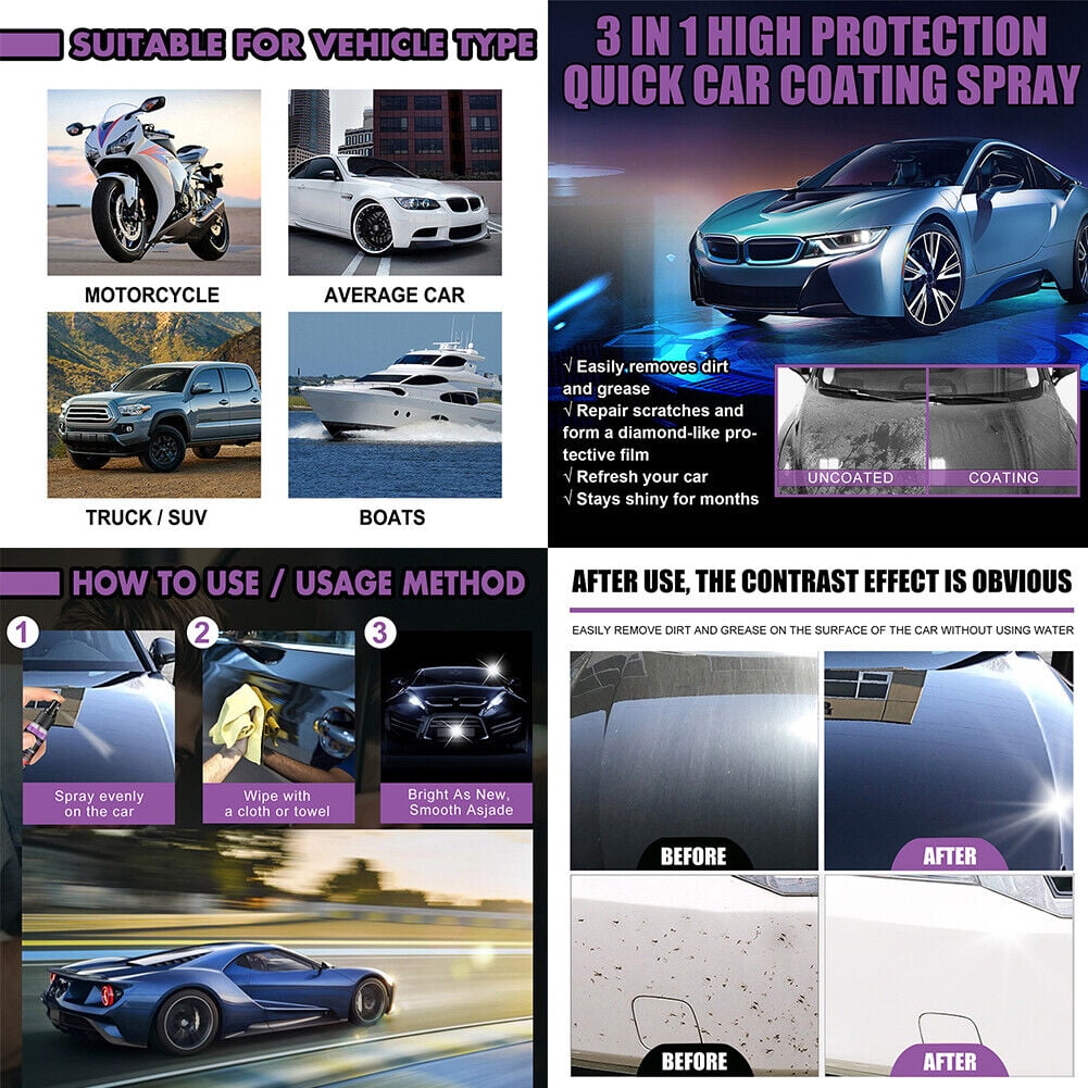 US 3 in 1 High Protection Quick Car Coat Ceramic Coating Spray Hydrophobic 100ML - Walmart.com