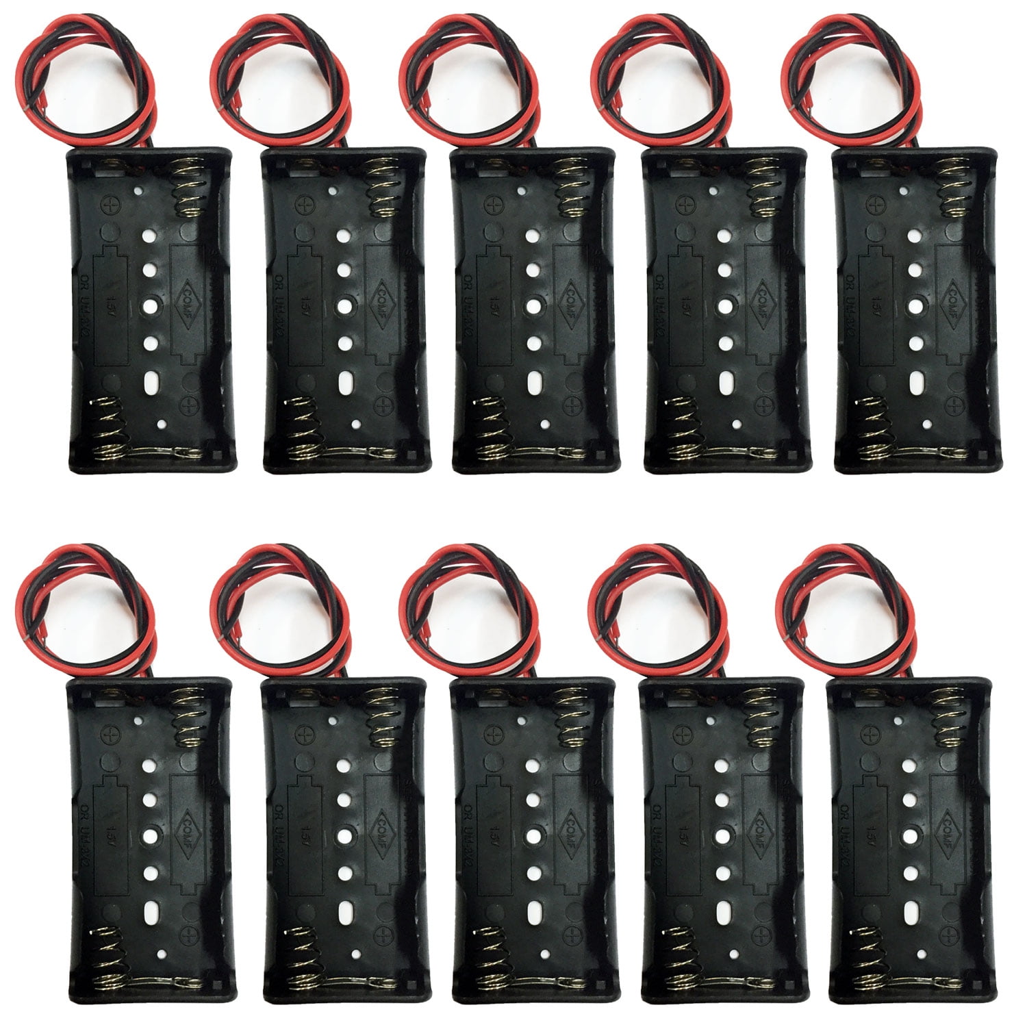 TrendBox Pack of 10pcs For 2xAA Battery 3V LR6 UM3 Black Plastic ...