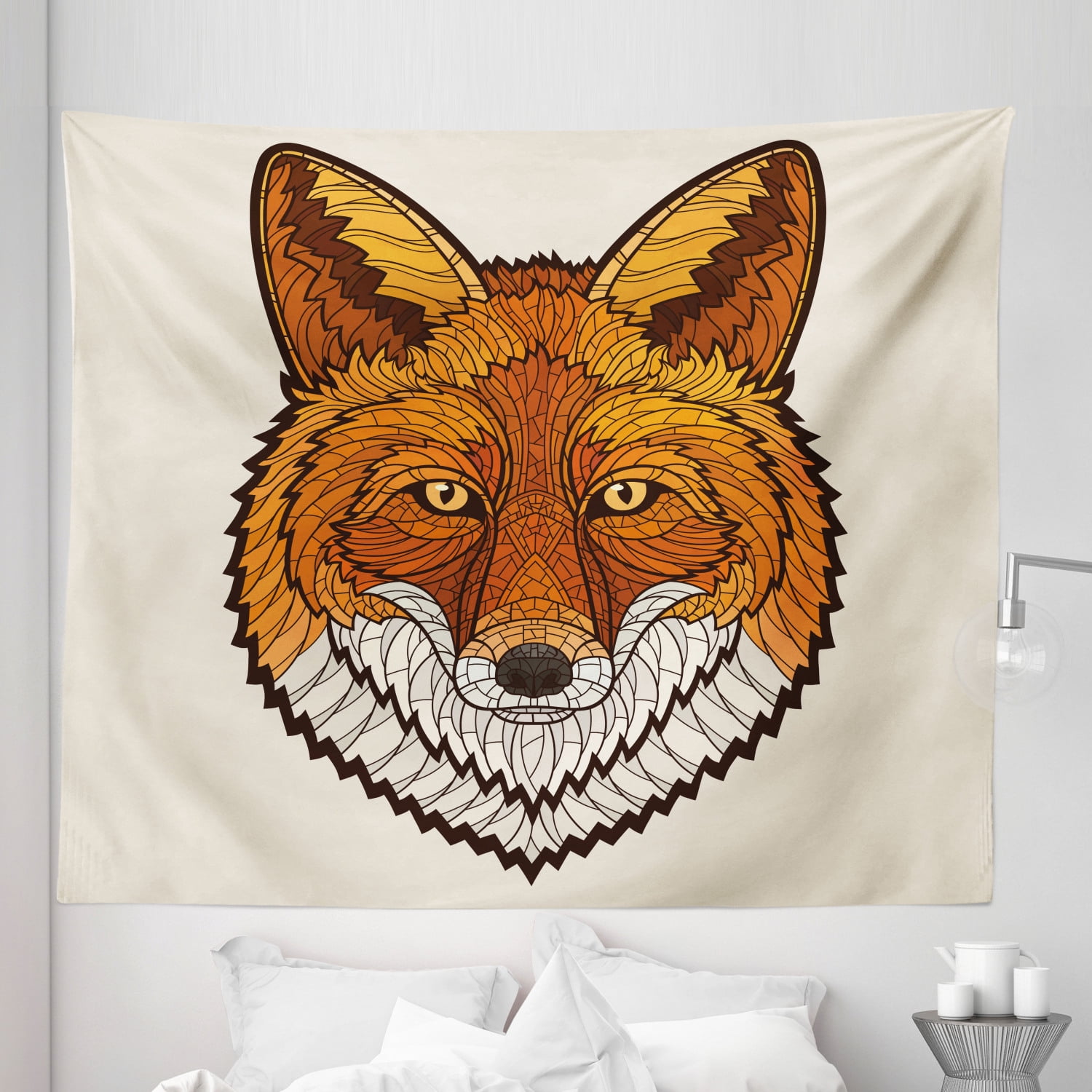 Fox Tapestry, Wild Fox Portrait in Mosaic Inspired Style Furry Animal ...