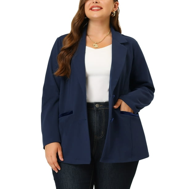 Agnes Orinda Womens Plus Size Fall Workwear Notched Lapel Button Down Office Blazer