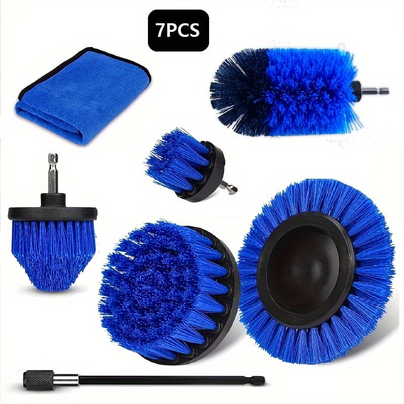 Grm 7pcs/Set  Electric Drill Brush Set  Power Scrubber Brush With Extension Rod  Drill Brush