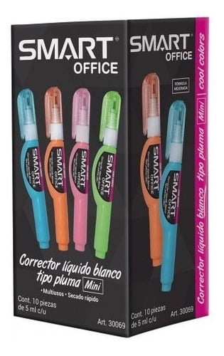 Corrector Líquido Tipo Pluma Mini C/10 Pz Cool Colors Smart AleJaz ...