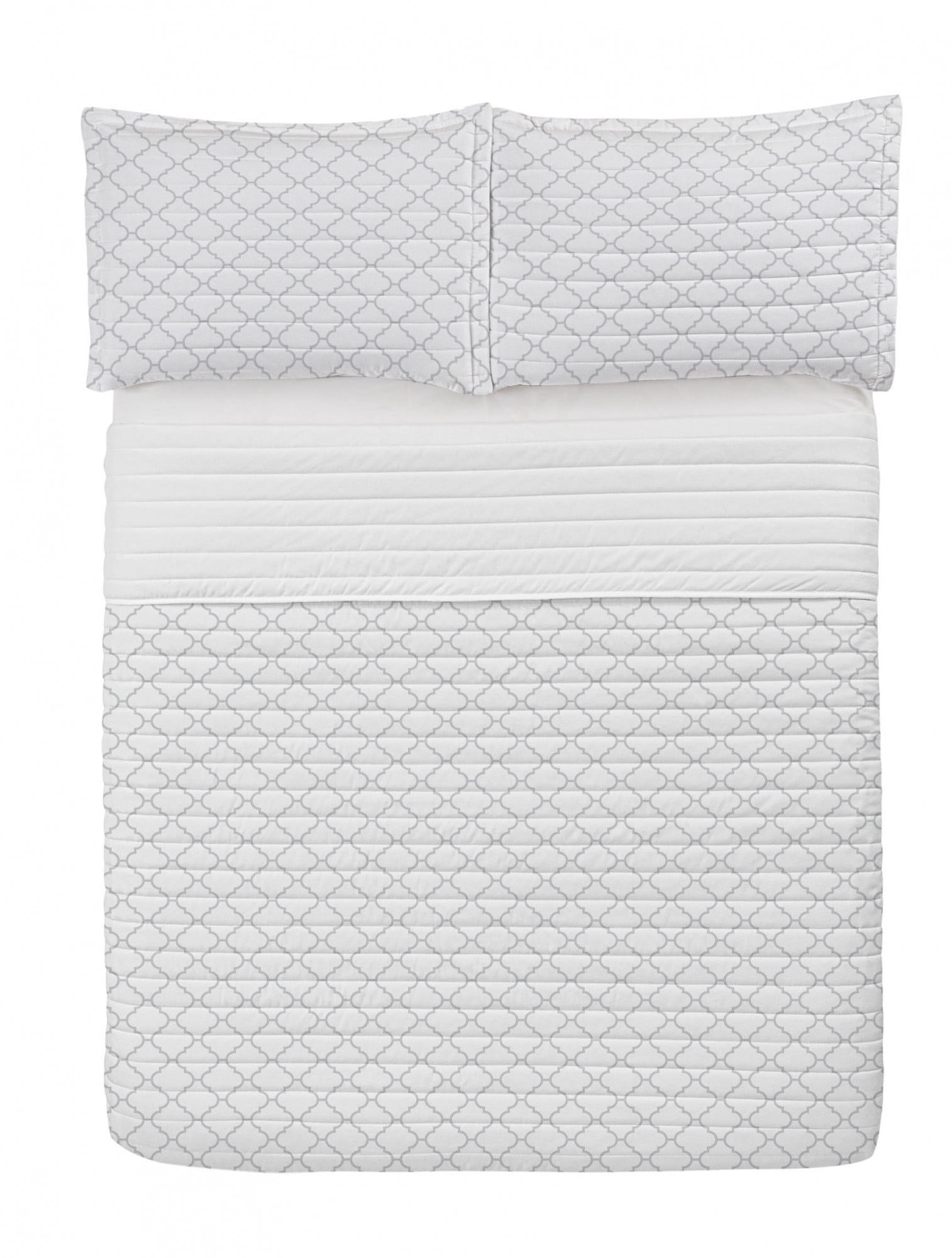 Grey Microfiber Bedspread Set, Simple Monochrome Patterns Geometric ...