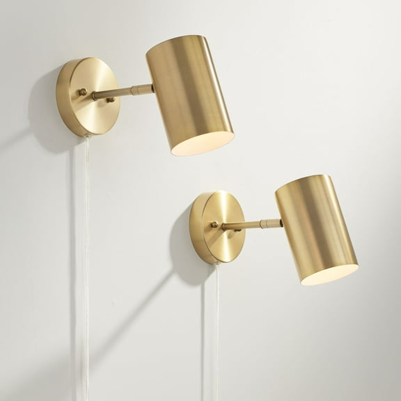 360 Lighting Carla Modern Wall Lamps Set of 2 Polished Brass Plug-in 5 ...