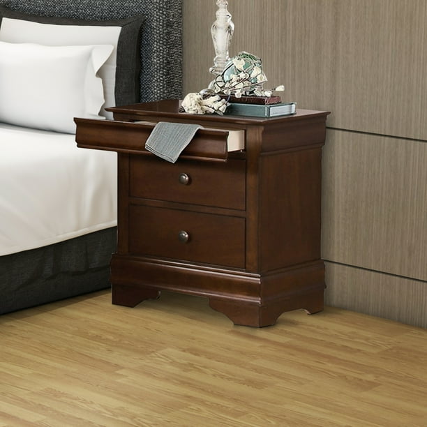 Wooden Night Stand With Hidden Drawer, Cherry Brown- Saltoro Sherpi ...