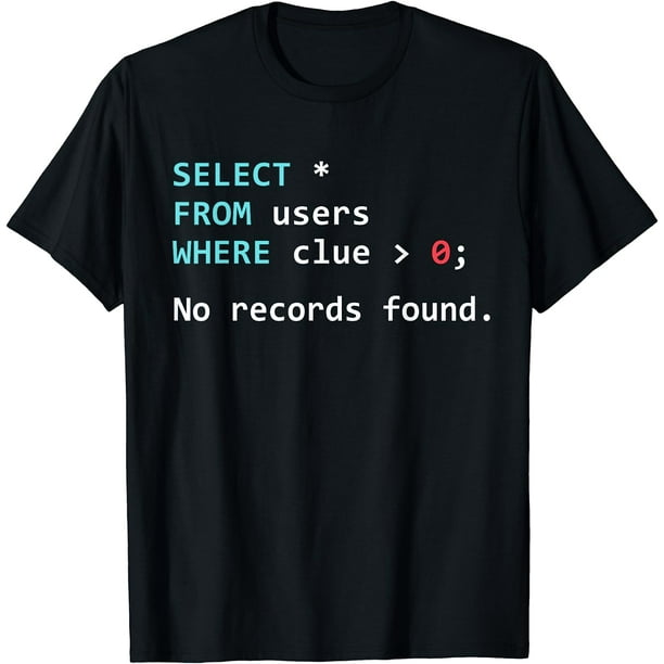 SQL Query Funny SQL Database Admin Programmer T-Shirt Black Large ...