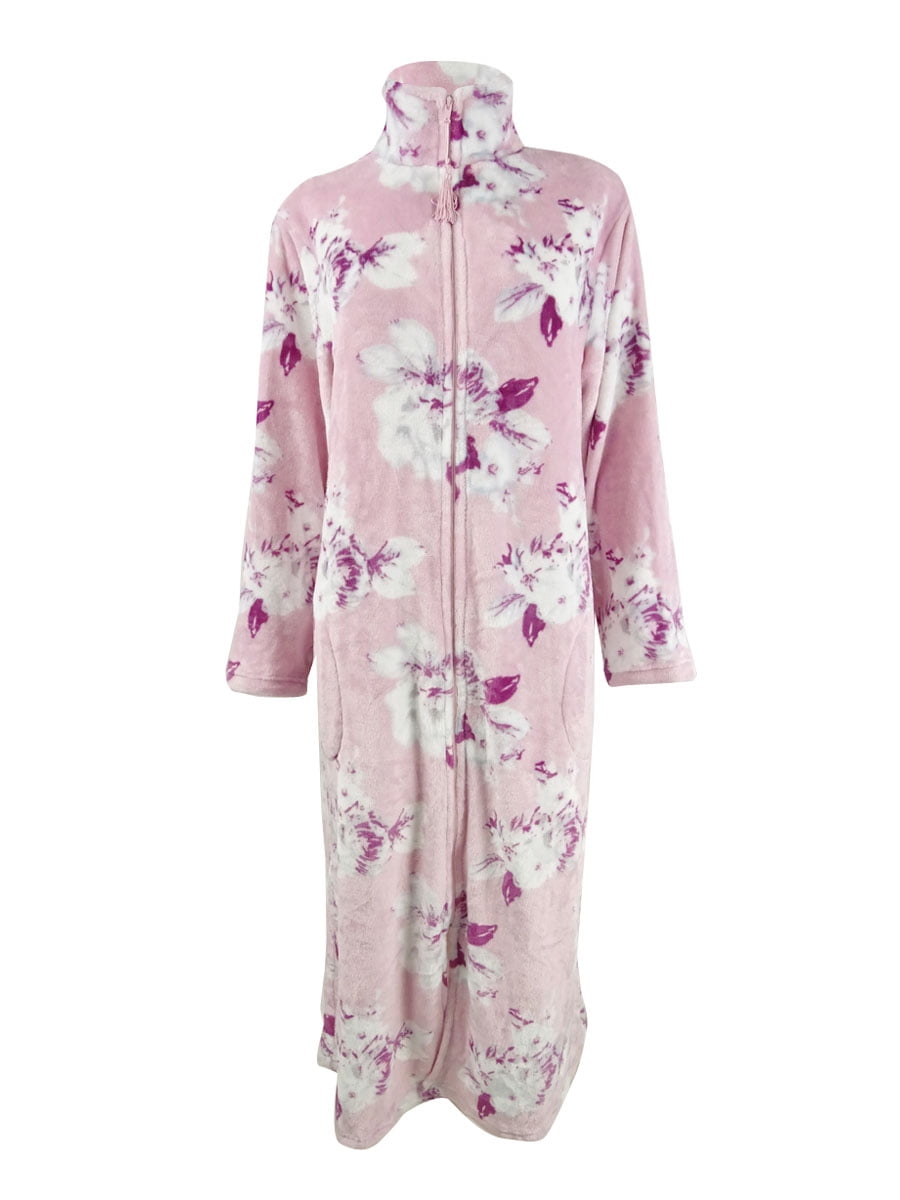 Miss Elaine Women's Floral-Print Fleece Long Zipper Robe - Walmart.com
