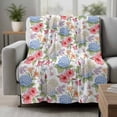 Blue Pink Floral Fleece Throw Blanket Retro White Blue Pink Yellow ...