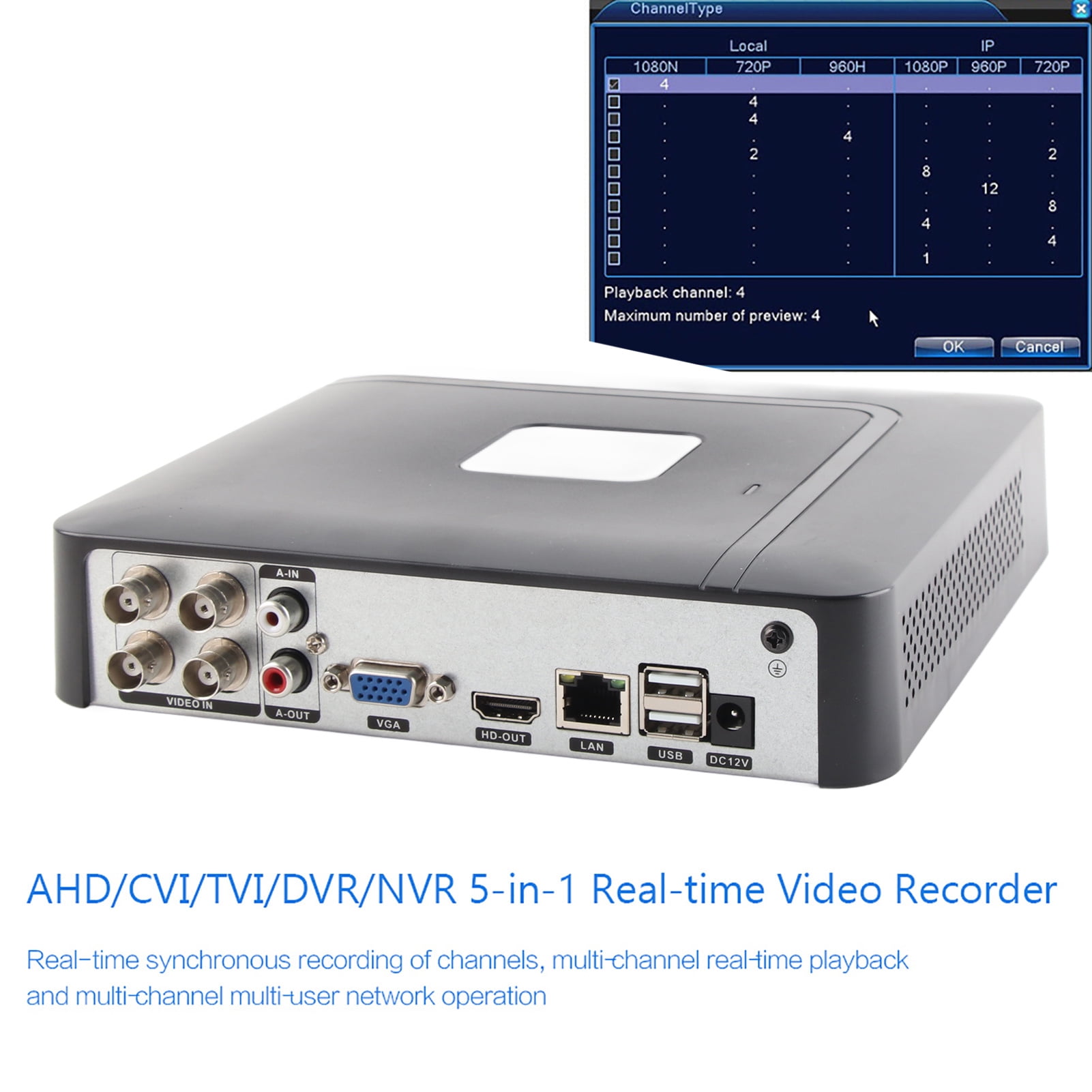 Grabador De Seguridad DVR, Grabador CCTV En Tiempo Real Híbrido De 4 ...