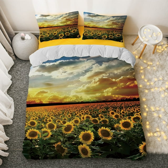 Sunflower Duvet Cover Set for Girls Kids Butterfly Bedding Set 3 Piece ...