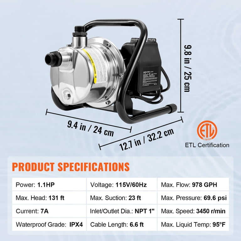 Leo Jet Pump Shallow Well Jet Pump With Pressure Switch 1 Hp 110V