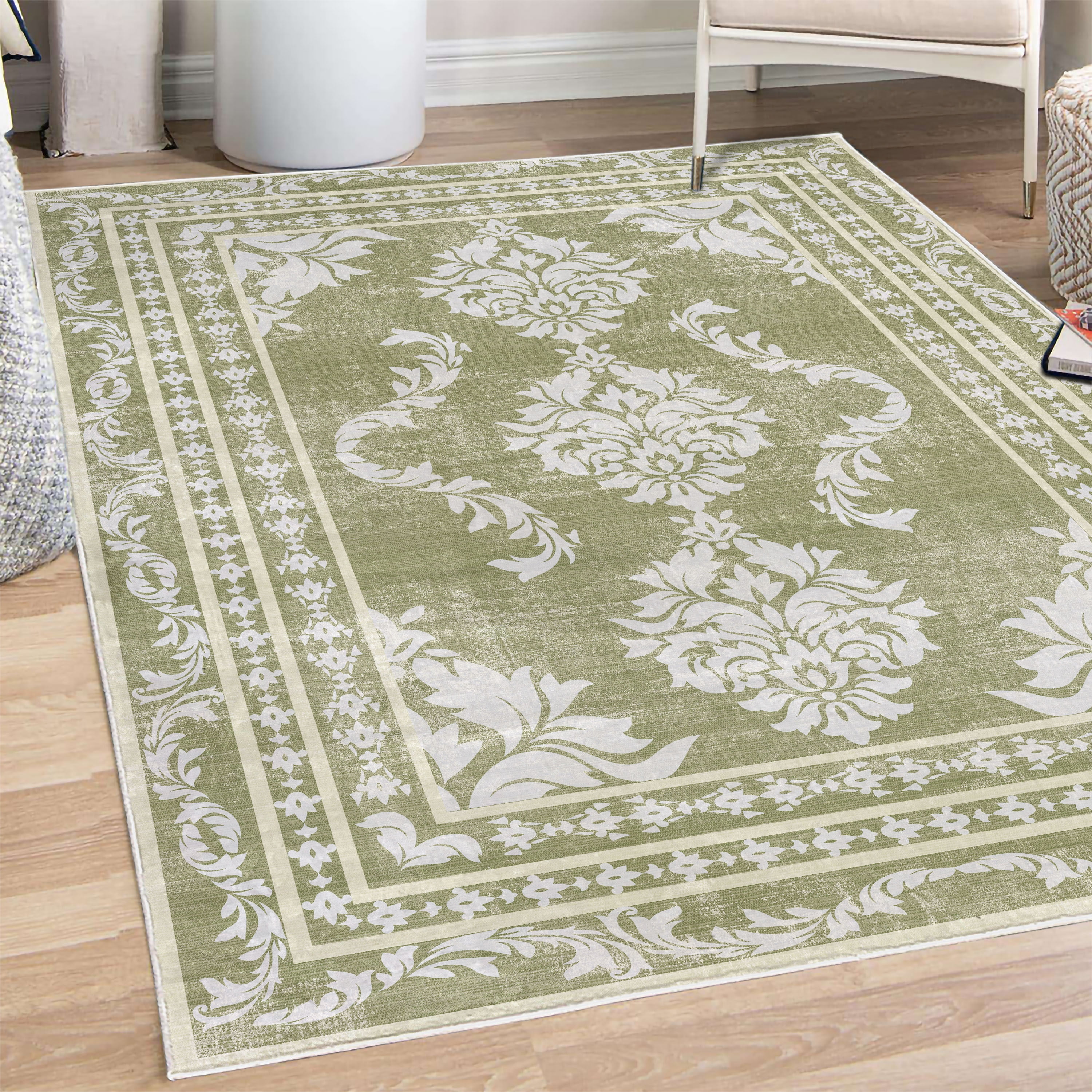 Bohemian Decorative Rug, Vintage Damask of Swirling Floral Motifs Boho ...