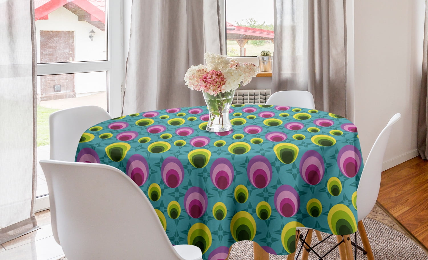 Colorful Round Tablecloth, Abstract Illustration Along Concentric Oval ...