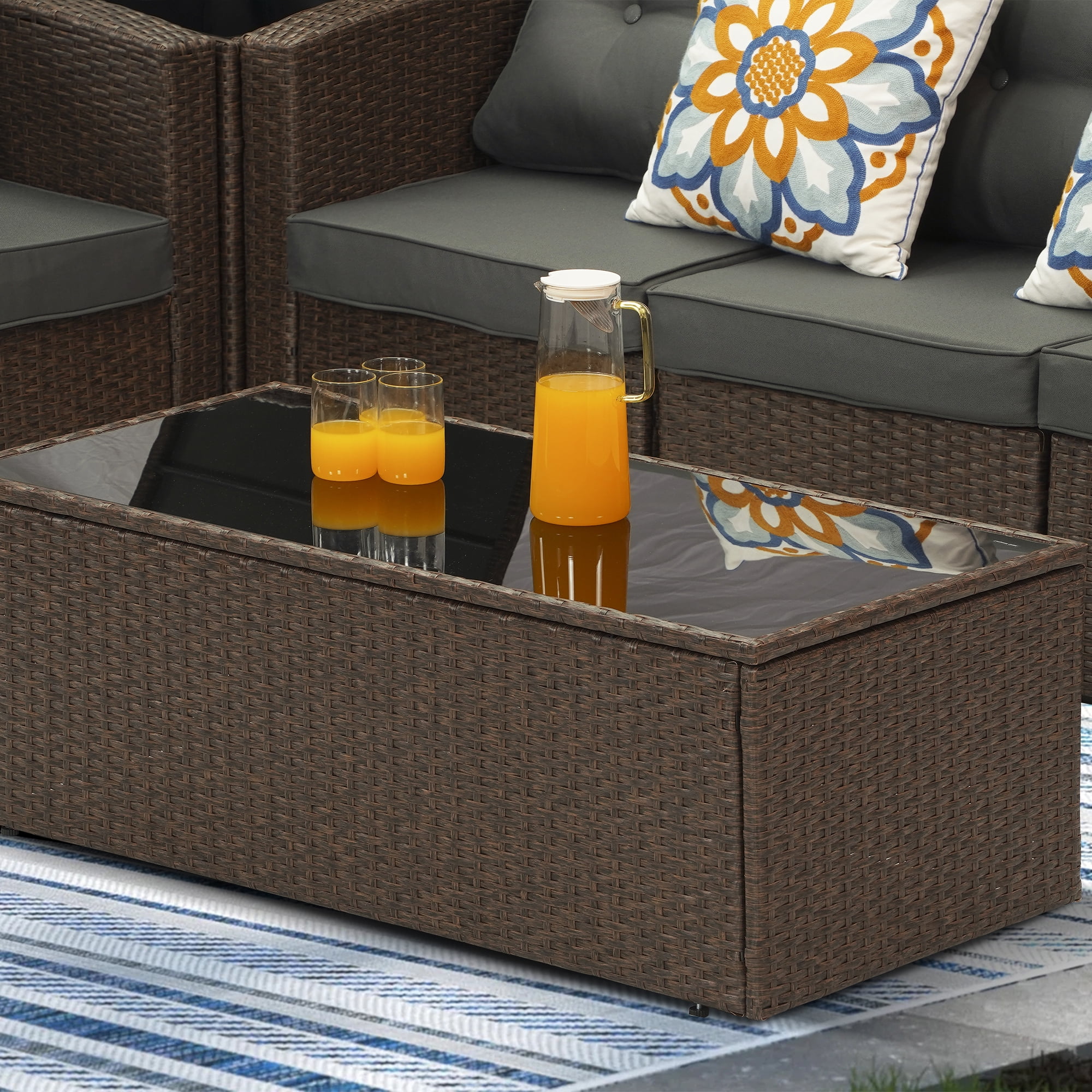 Superjoe Patio Coffee Table Rectangle Tea Table with Glass Top,Aluminum ...