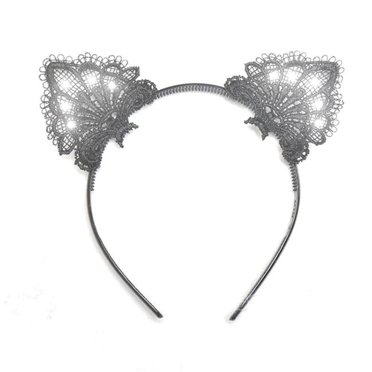 Halloween Black Cat Headband with Lace Ears - Walmart.com