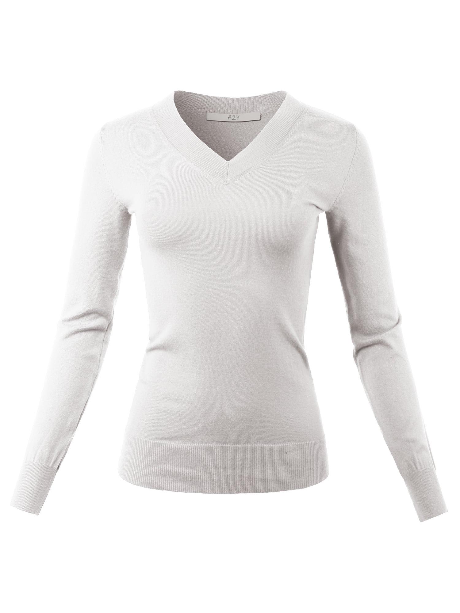 A2y Womens Fitted V Neck Long Sleeve Premium Pullover Viscose Sweater