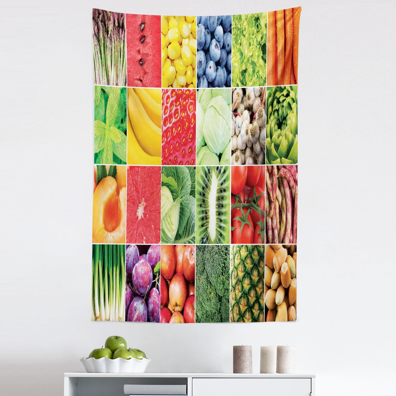 Food Tapestry, Colorful Design Squares Collage Vegetables and Fruits ...