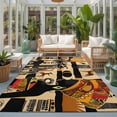 African Woman Area Rug, Giraffe Elephant Beige Silhouette Ethnic Style ...