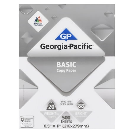Georgia-Pacific Basic Copy Paper, 8.5" x 11", 20 lb, 88 Brightness, 500 ...