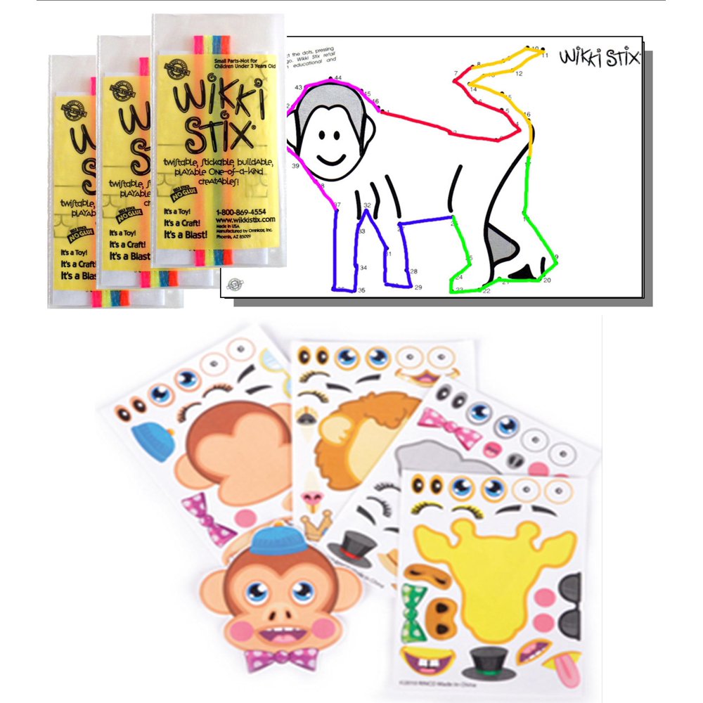 Zoo Animal Stickers & Wikki Stix Party Favor Pack - 24 Pc (12 Make-a ...