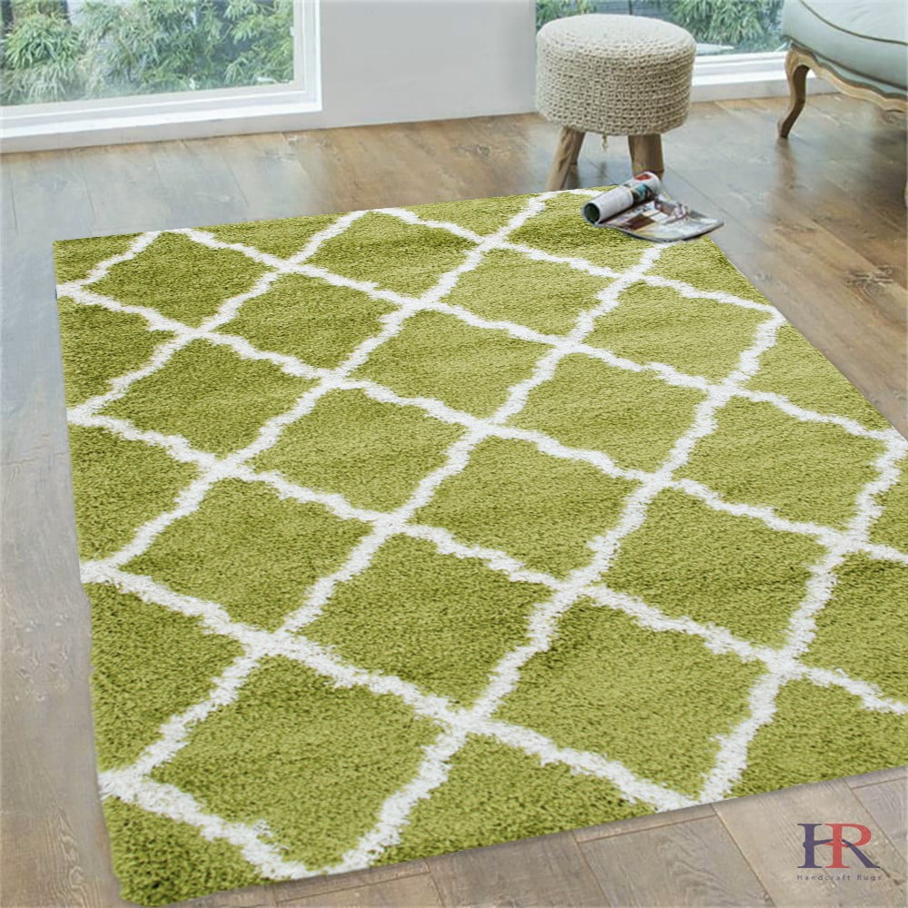 Handcraft Rugs Shaggy Rug, Trellis.Pistachio green and Ivory Soft and ...