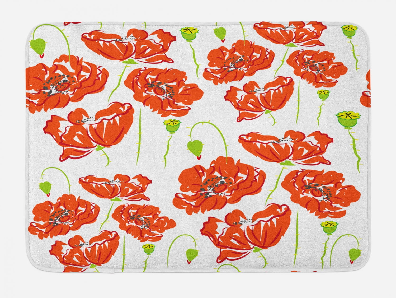Anemone Flower Bath Mat, Doodle Style Poppy Anemone Field in Full ...
