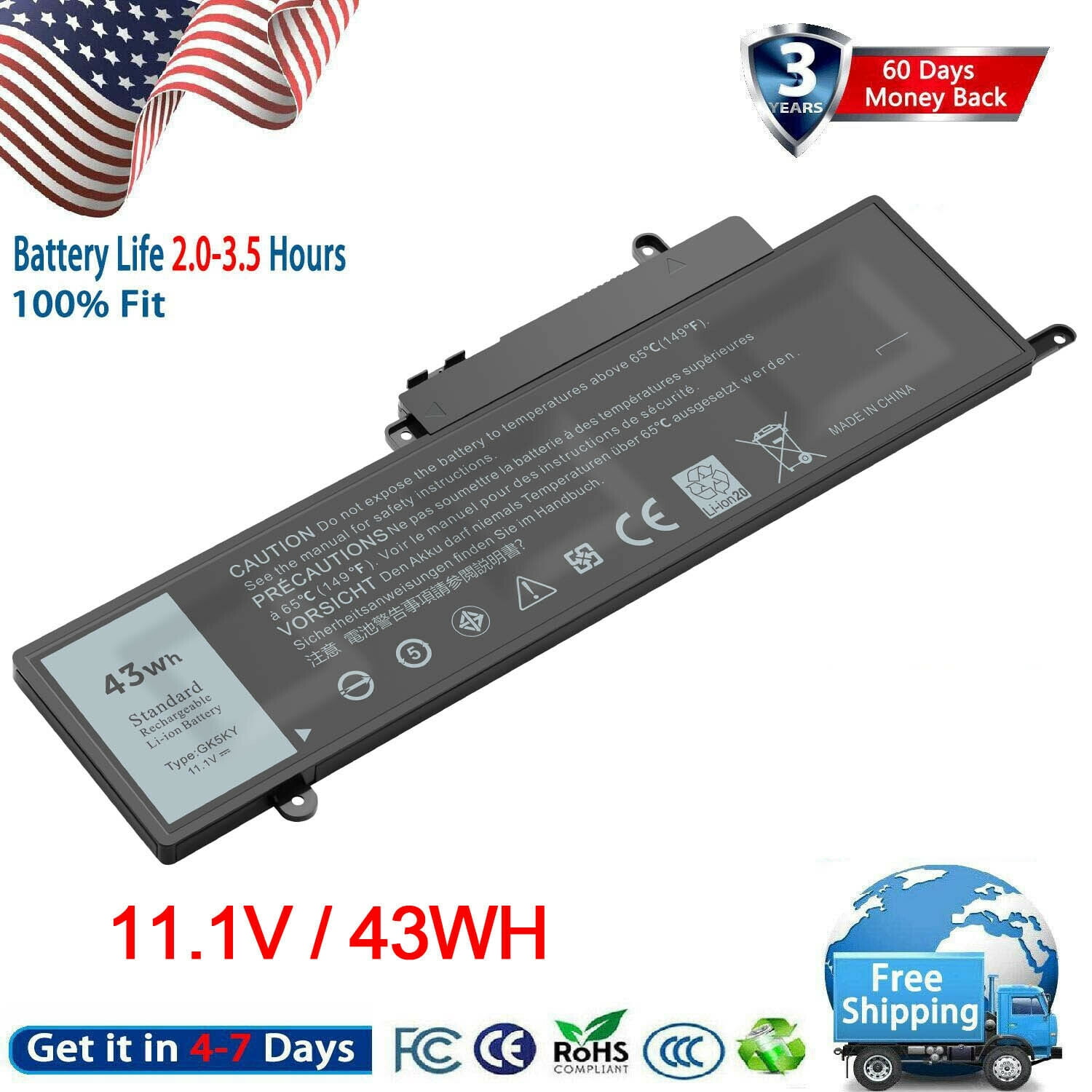 GK5KY Battery For DELL Inspiron 11 3000 3147 3153 15 7000 7558 P55F ...