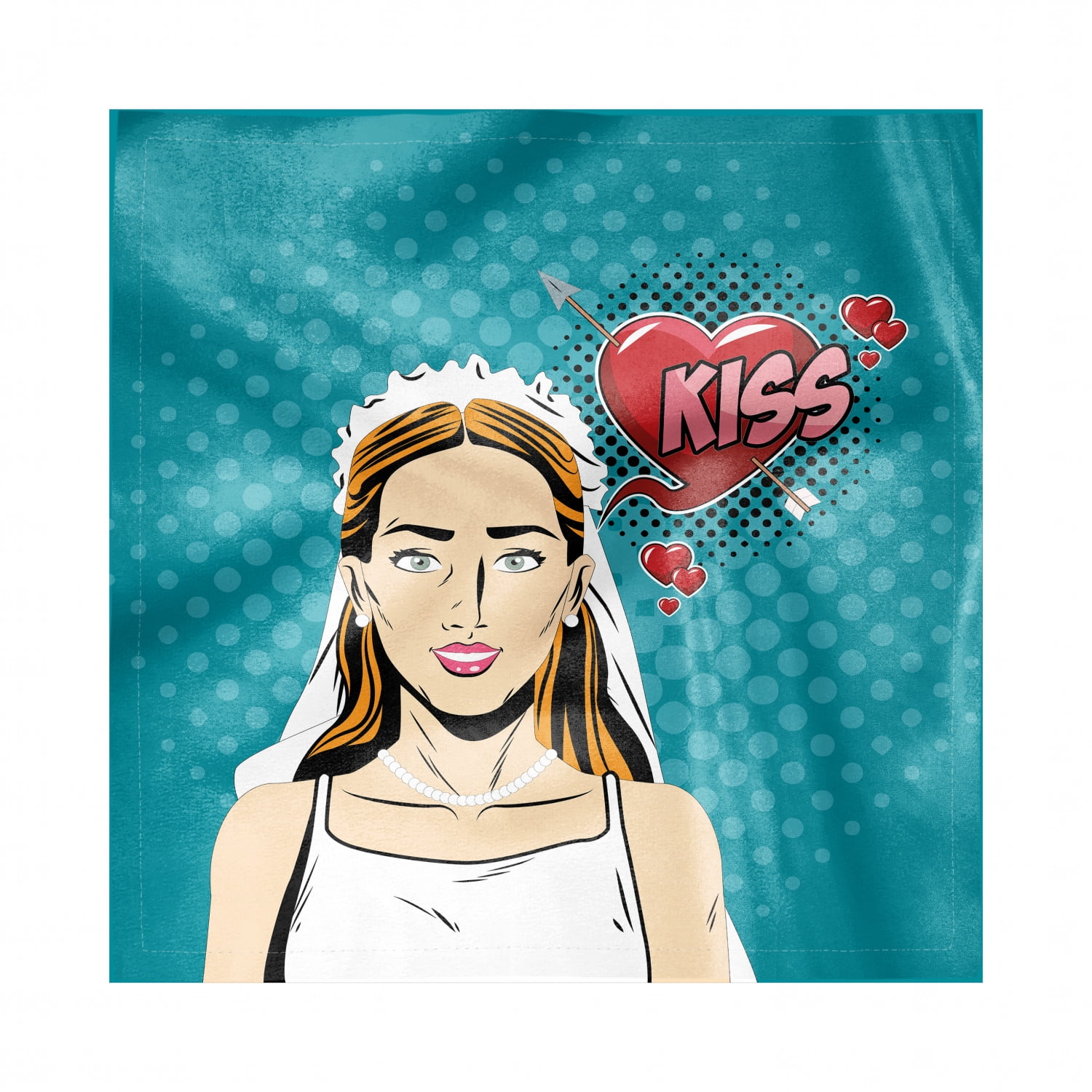 Wife Decorative Satin Napkins Set of 4, Pop Art Young Bride Heart with ...