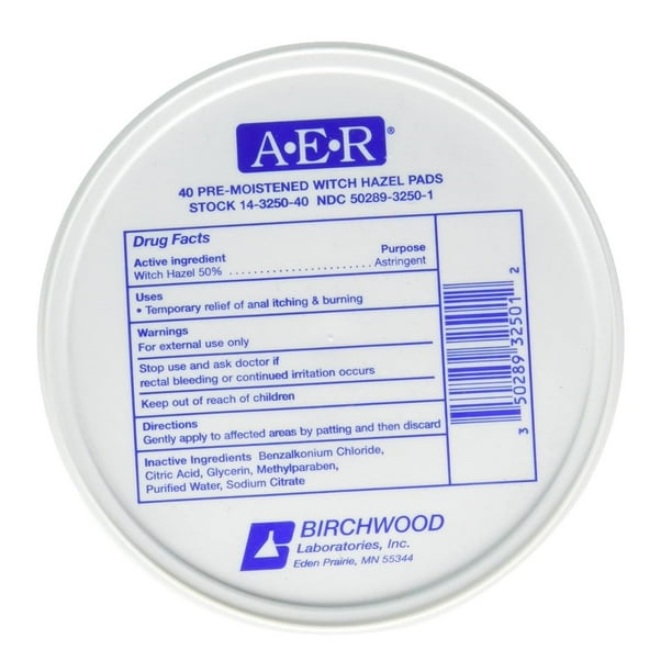 A-E-R Pre-Moistened Witch Hazel Anal Itching & Burning Relief Pads, 40 ...