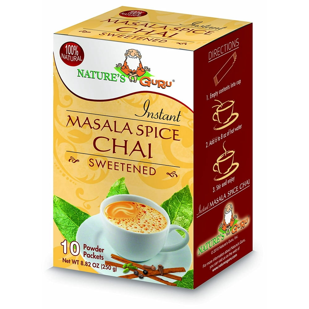 Natures Guru Instant Masala Spice Chai Tea Drink Mix Sweetened 10 Count ...