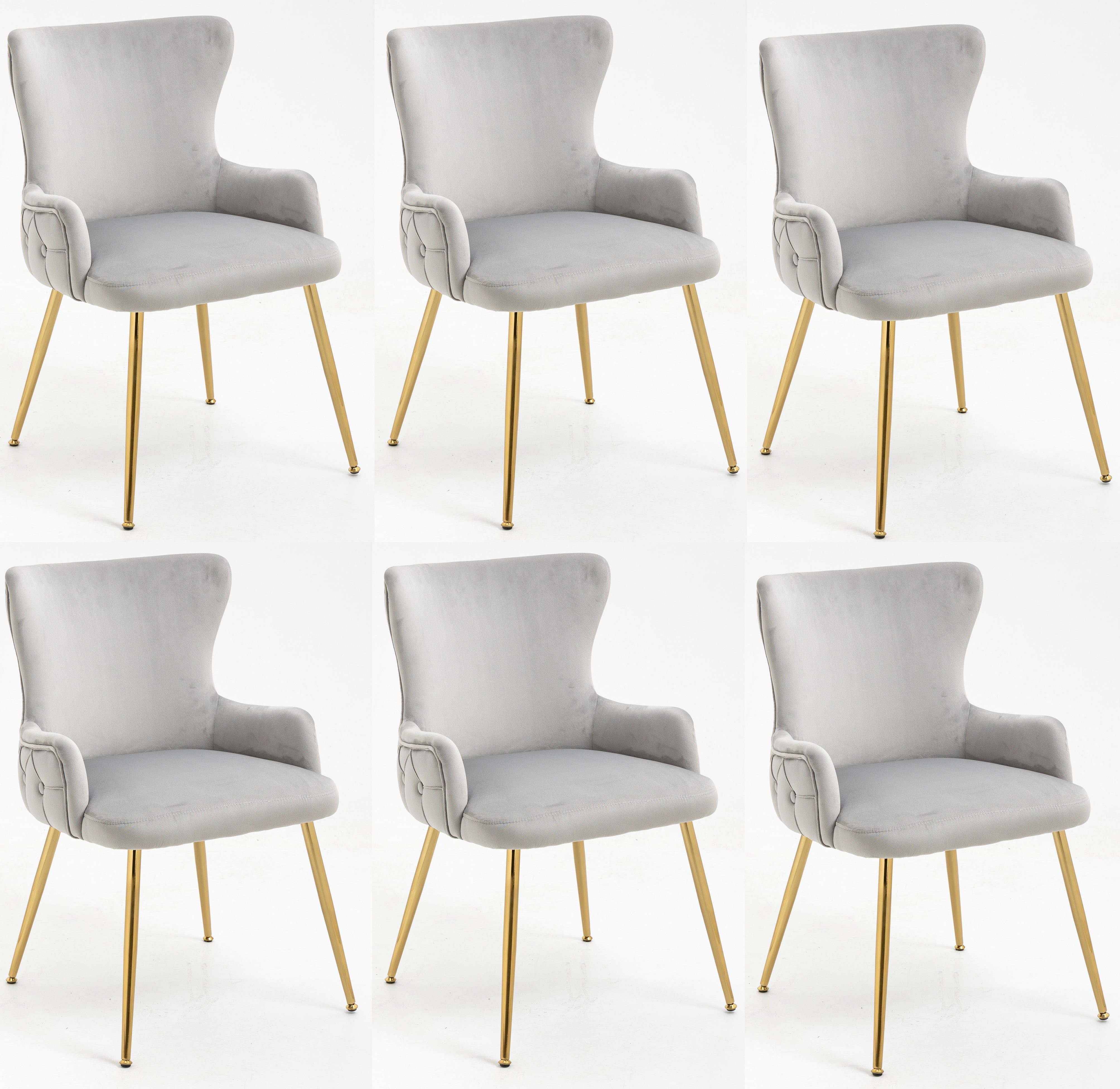 Set of 6 Wingback Upholstered Dining Chairs with Metal Legs, Velvet ...