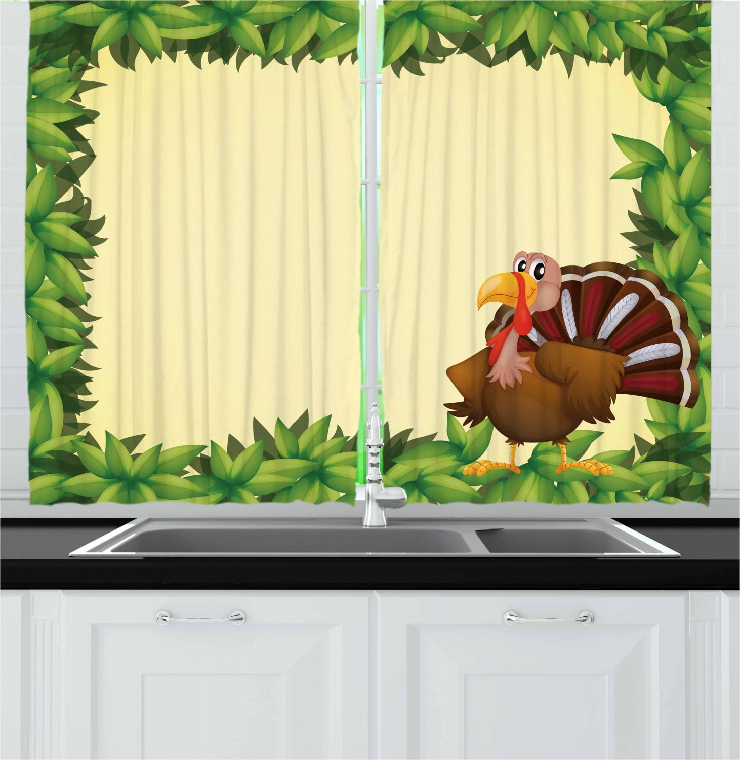 Kids Thanksgiving Curtains 2 Panels Set, Turkey with Happy Expression ...