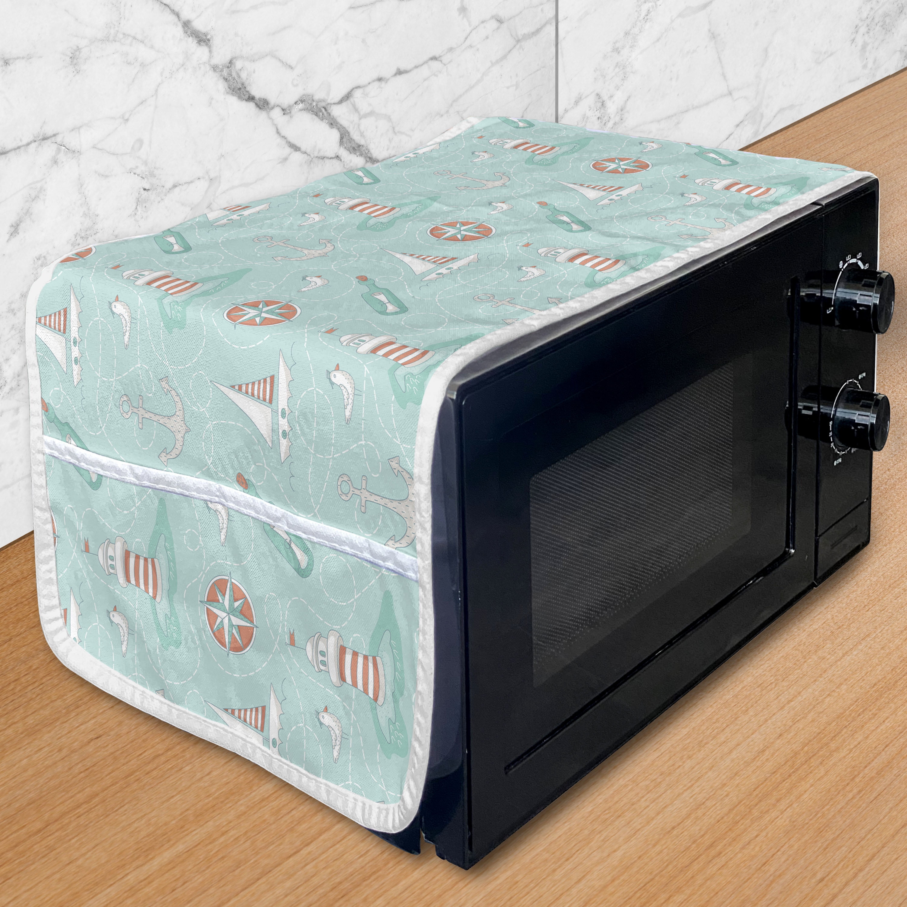 Sailboat Microwave Oven Cover, Dashed Trace Font Connects Nautical ...