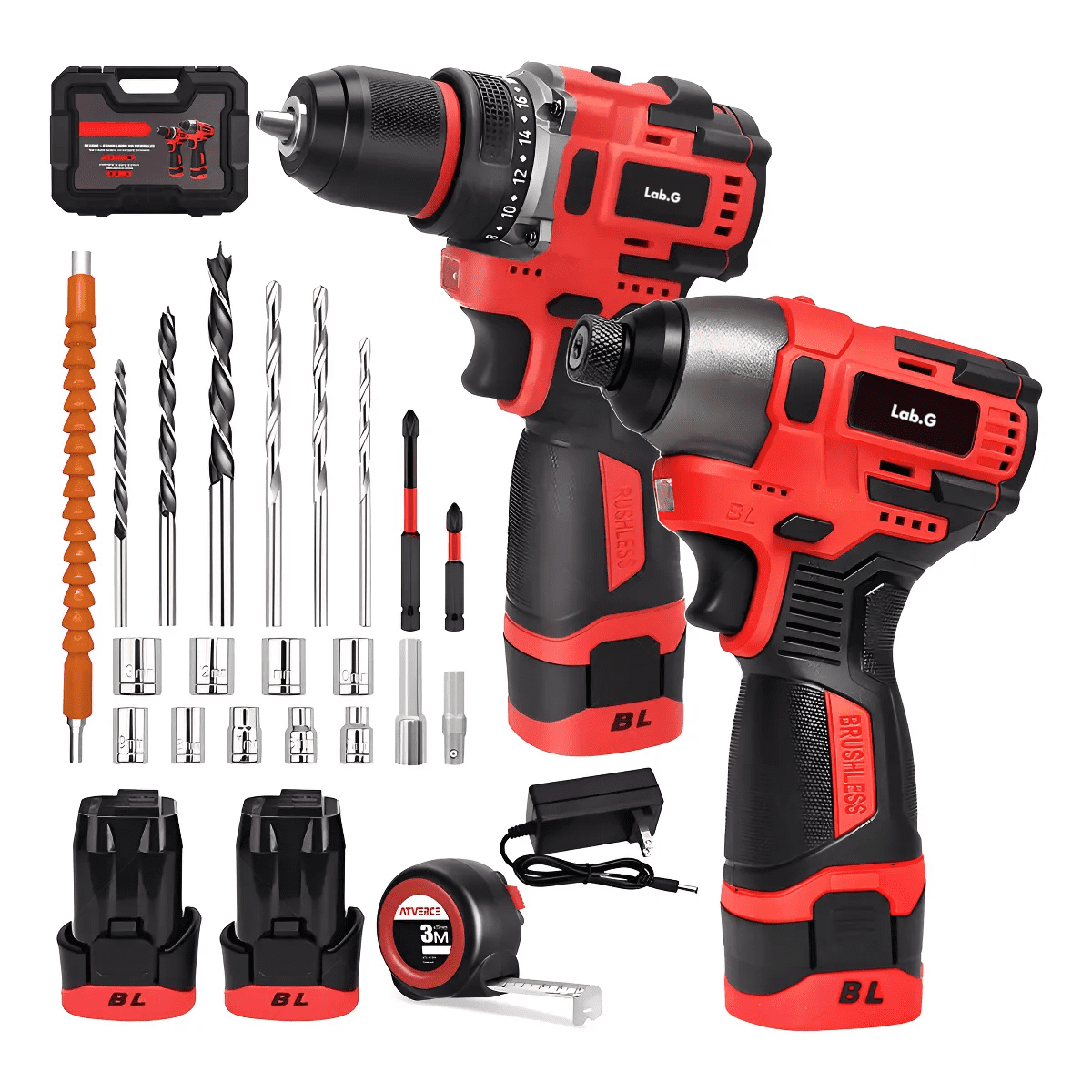 "Atverce Kit De Sin Escobillas Atornillador De Impacto Y Taladro Lab.G ...