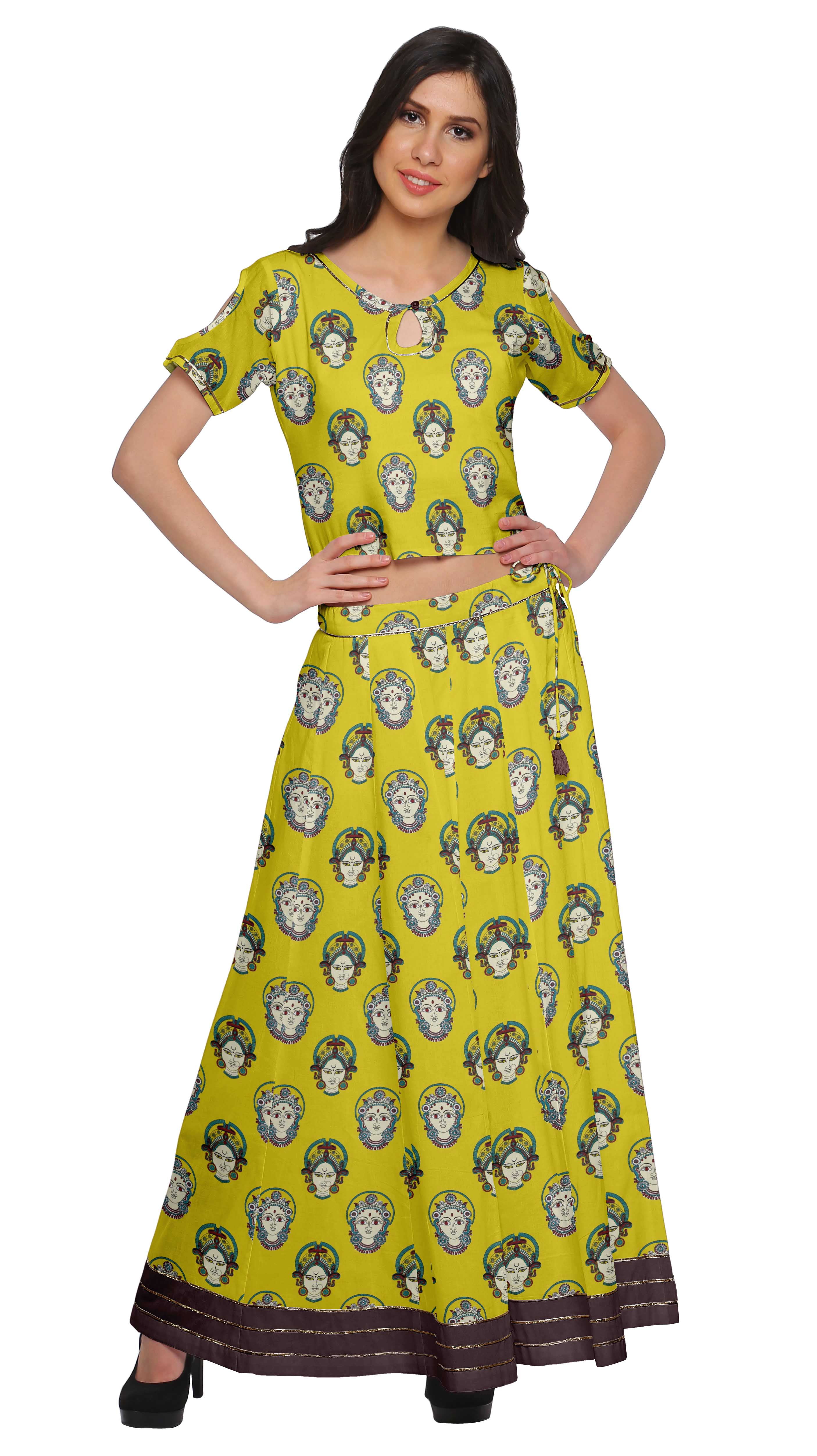 Moomaya Printed Elegant Crop Top And Long Skirt Set Ethnic Dresses For ...