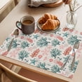 Coral Shell Cotton Linen Placemats Set of 4, Watercolor Pink Green Red ...