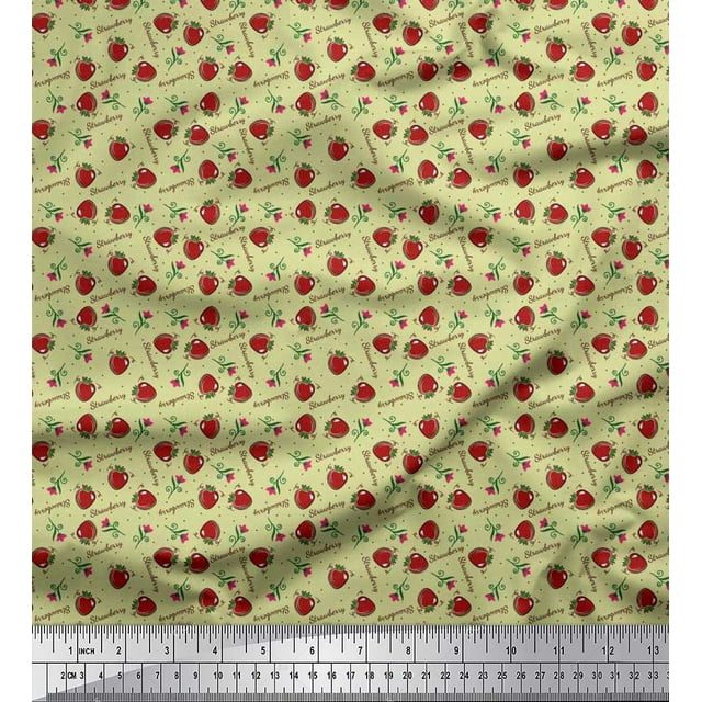 Soimoi Rayon Fabric Dot,Floral & Strawberry Fruits Print Fabric by The ...