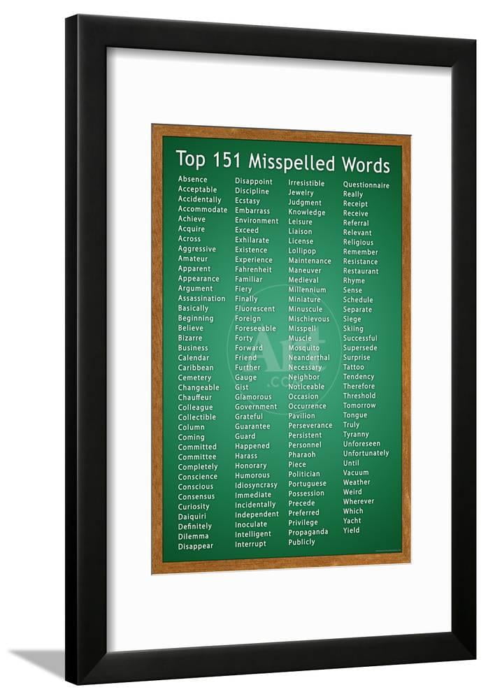 Top 151 Commonly Misspelled Words Educational Poster Framed Print Wall ...