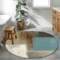 Abstract Blue Round Area Rug 3 FT, Small Kitchen Bathroom Mat, Brown ...