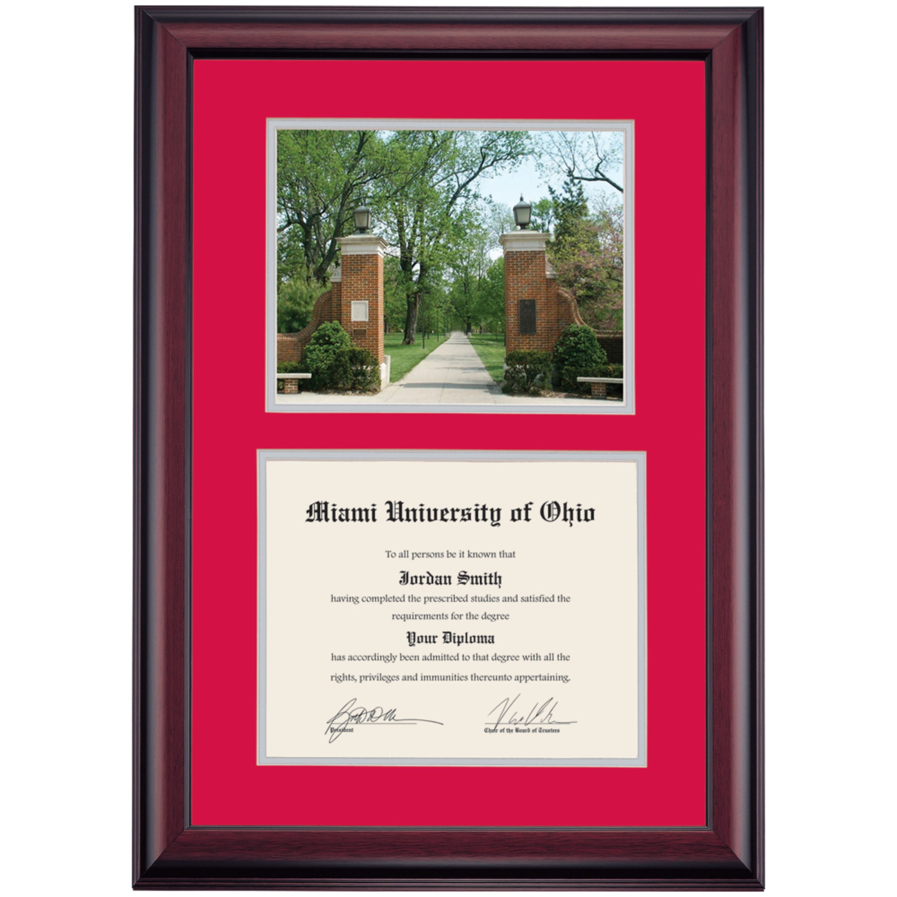 OCM Diploma Frame for Miami University MU, Cherry/Gray Mat with Slant ...